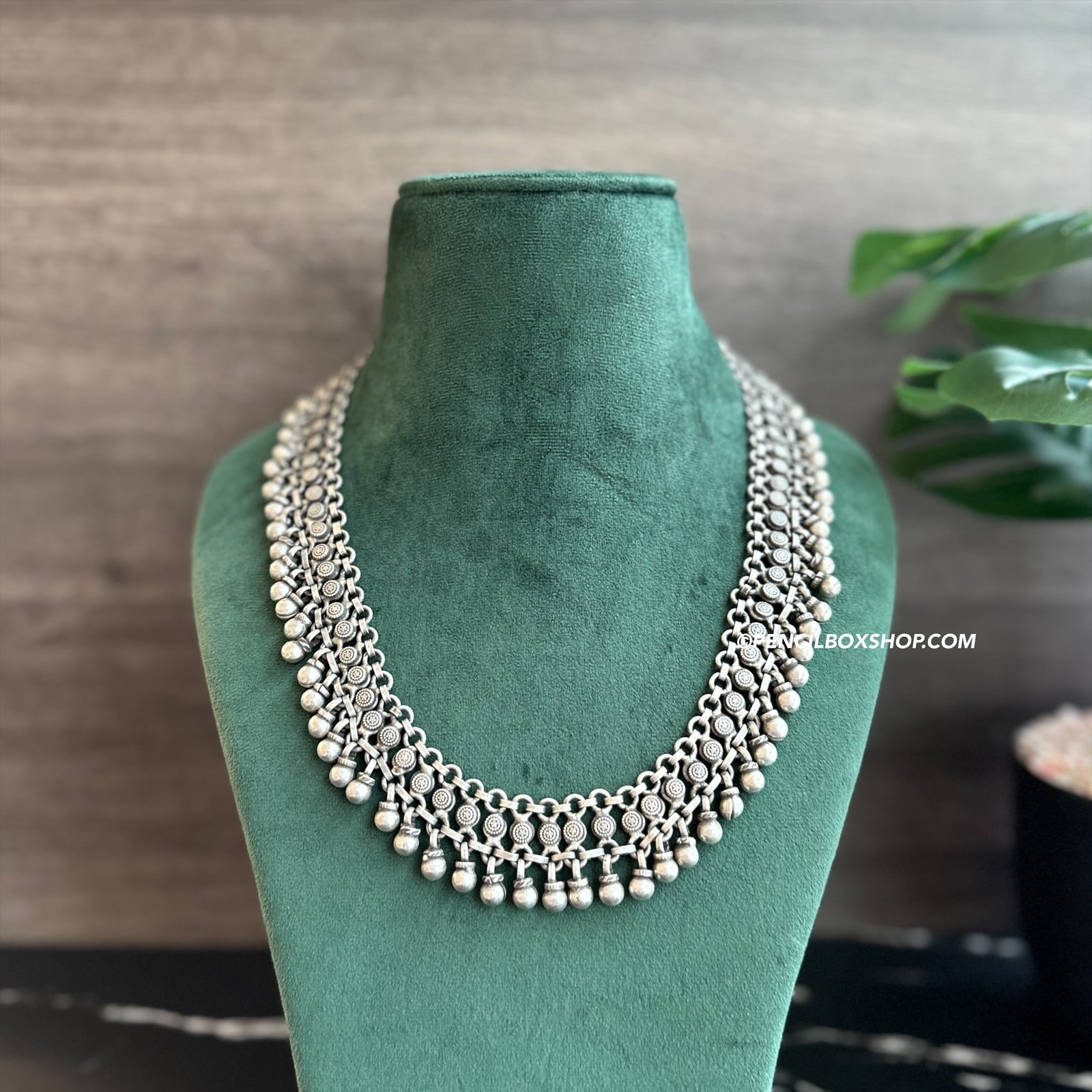 German Silver Dainty Silver Beads Ghungroo Necklace