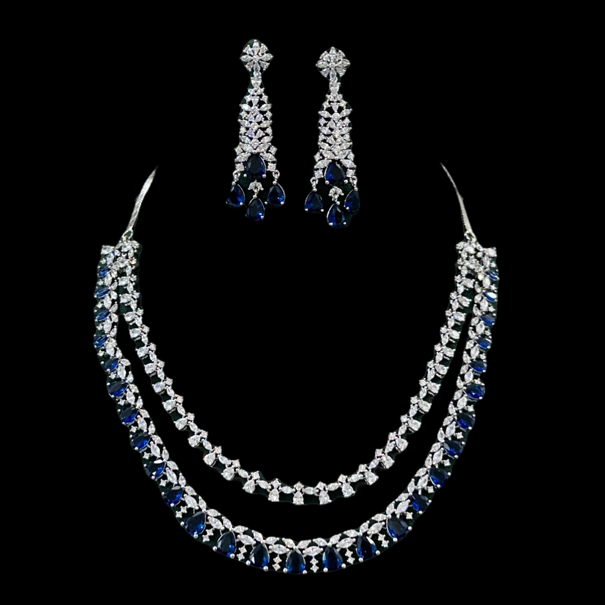 Royal Blue Layered Designer Solitaire American Diamond Necklace set ...