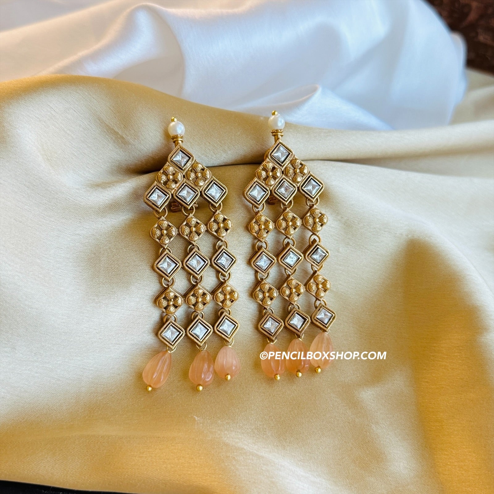 Amrapali Check Design carved Brass Medium size earrings – PencilboxShopUSA