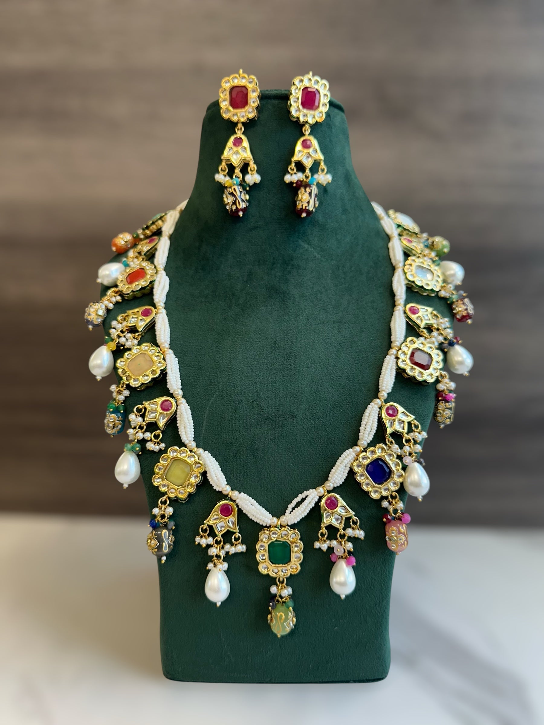 Kundan Back Meenakari long Grand mala necklace set – PencilboxShopUSA