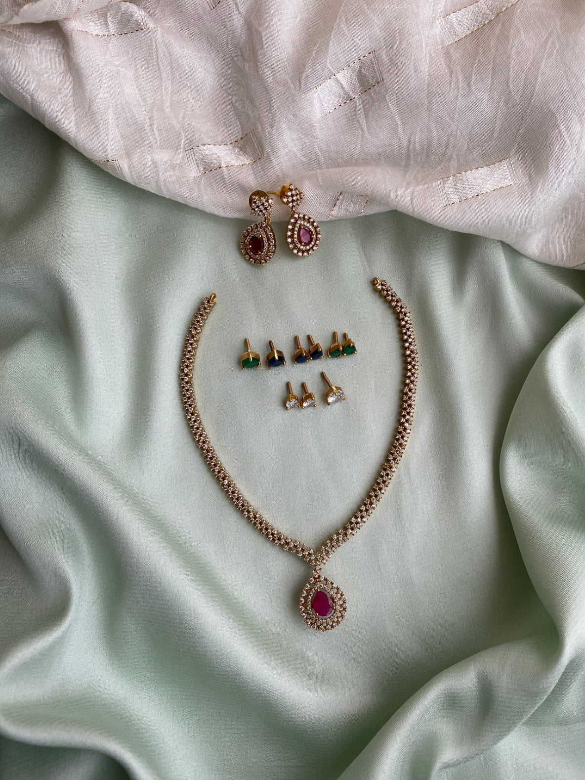 Changeable american diamond Single line Necklace set Temple Jewelry ...