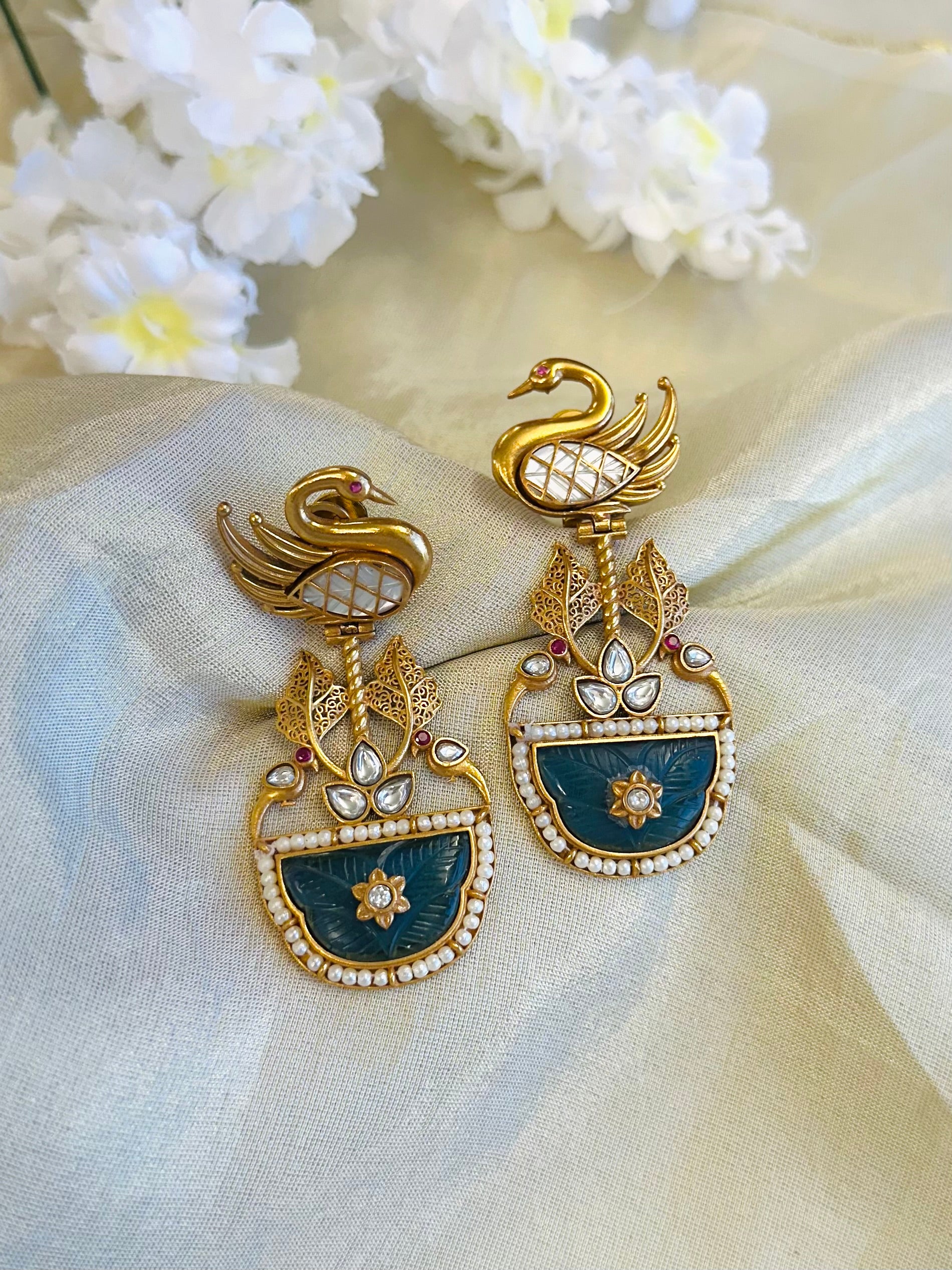 Swan Bird Inlay work moissanite Drop Earrings – PencilboxShopUSA