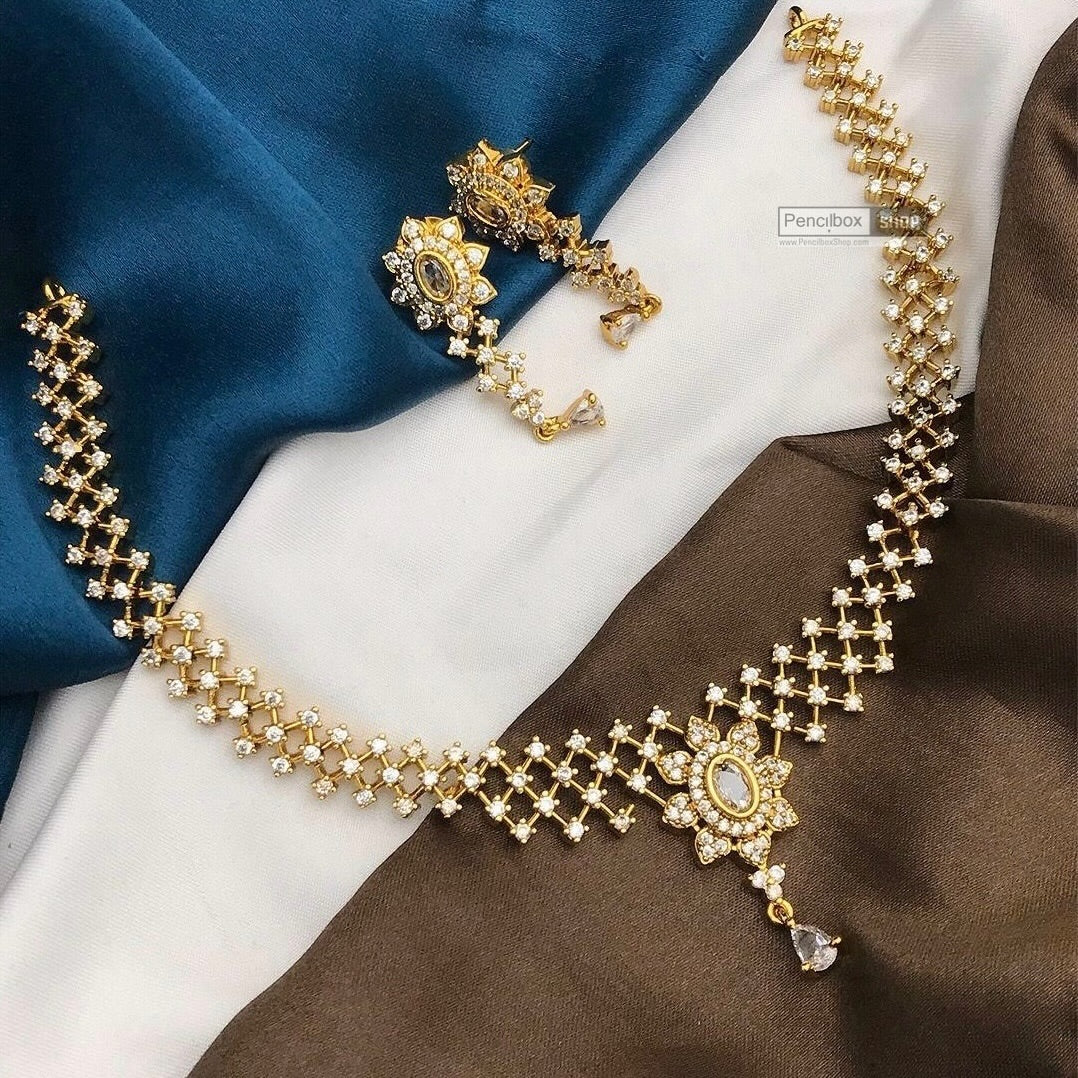 American Diamond Simple dainty designer Necklace set Temple jewelry ...