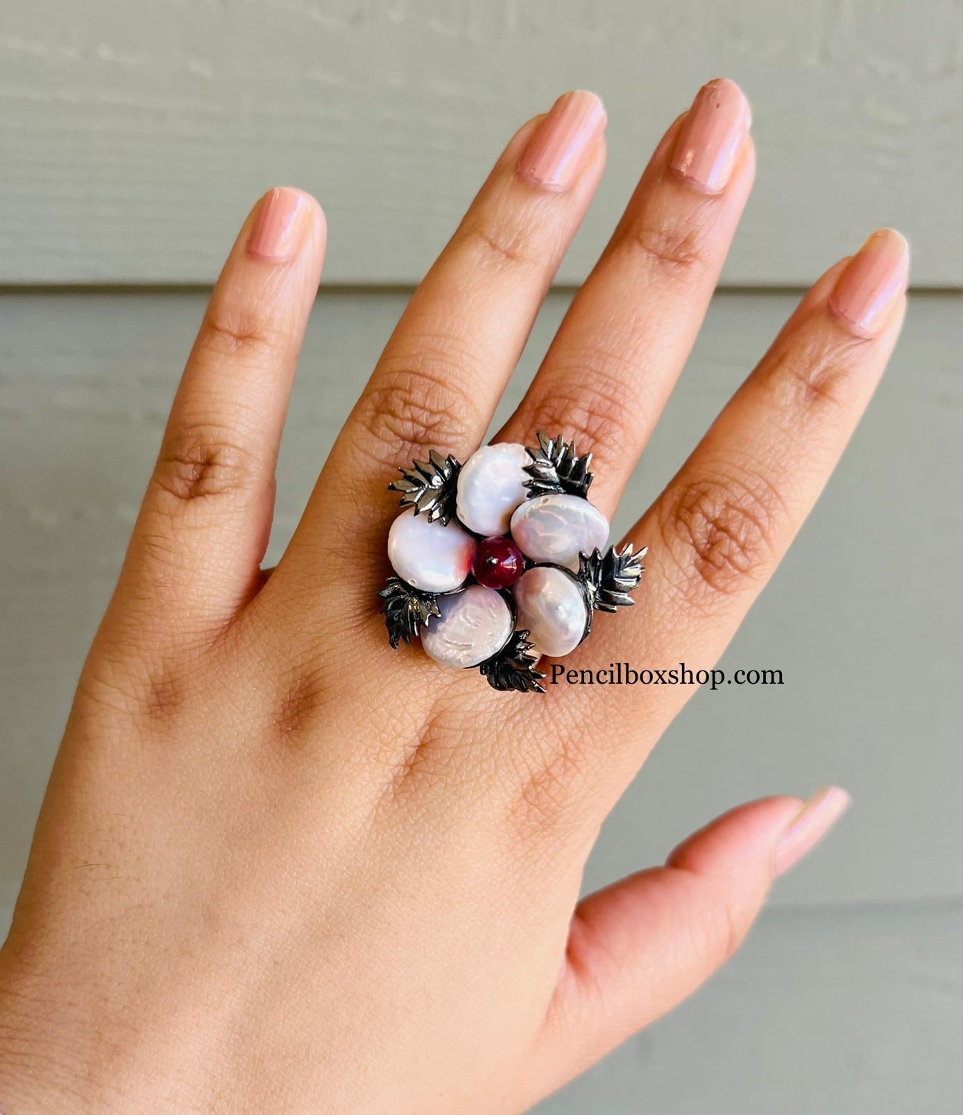 Real Baroque Pearl Ruby Stone contemporary Adjustable Ring ...