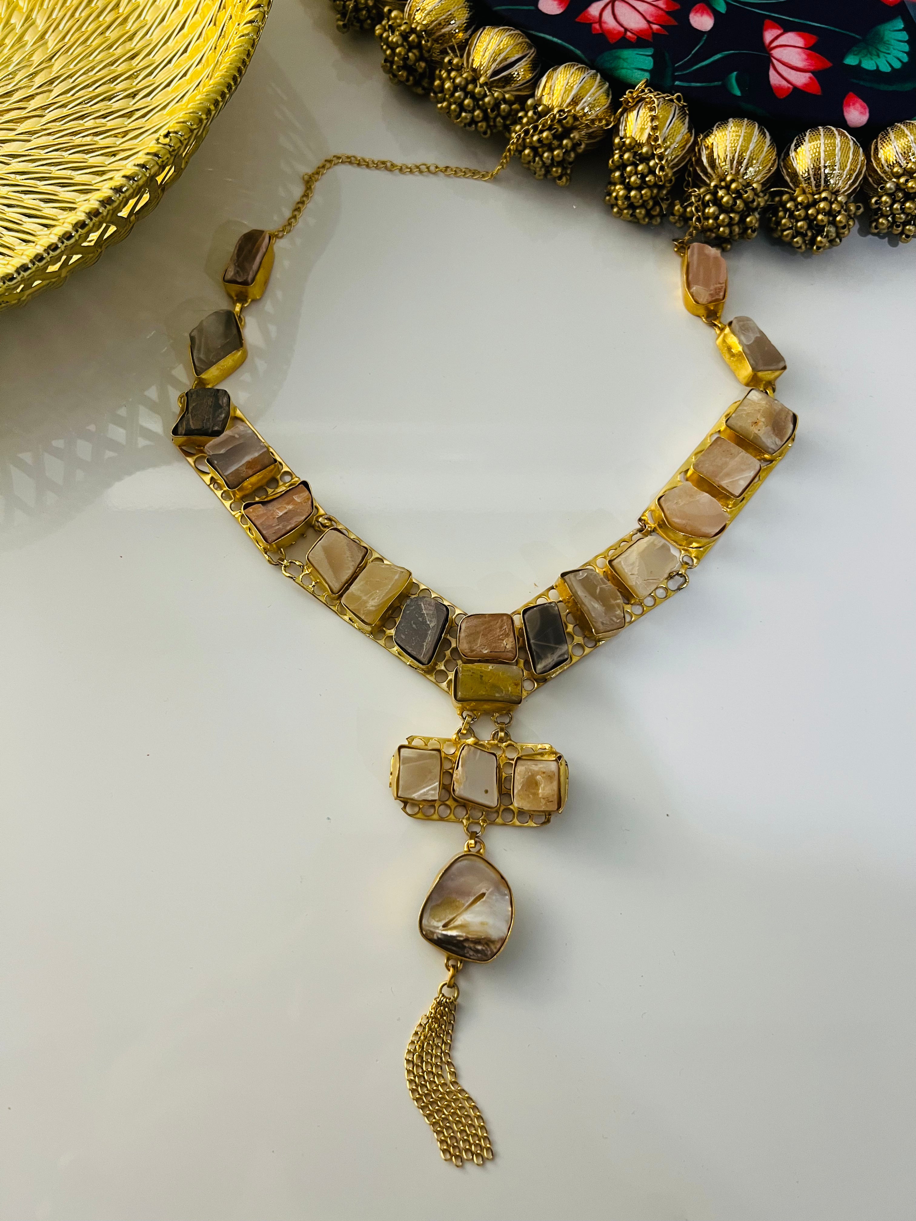 Contemporary Multi Hanging Natural Stone Necklace – PencilboxShopUSA