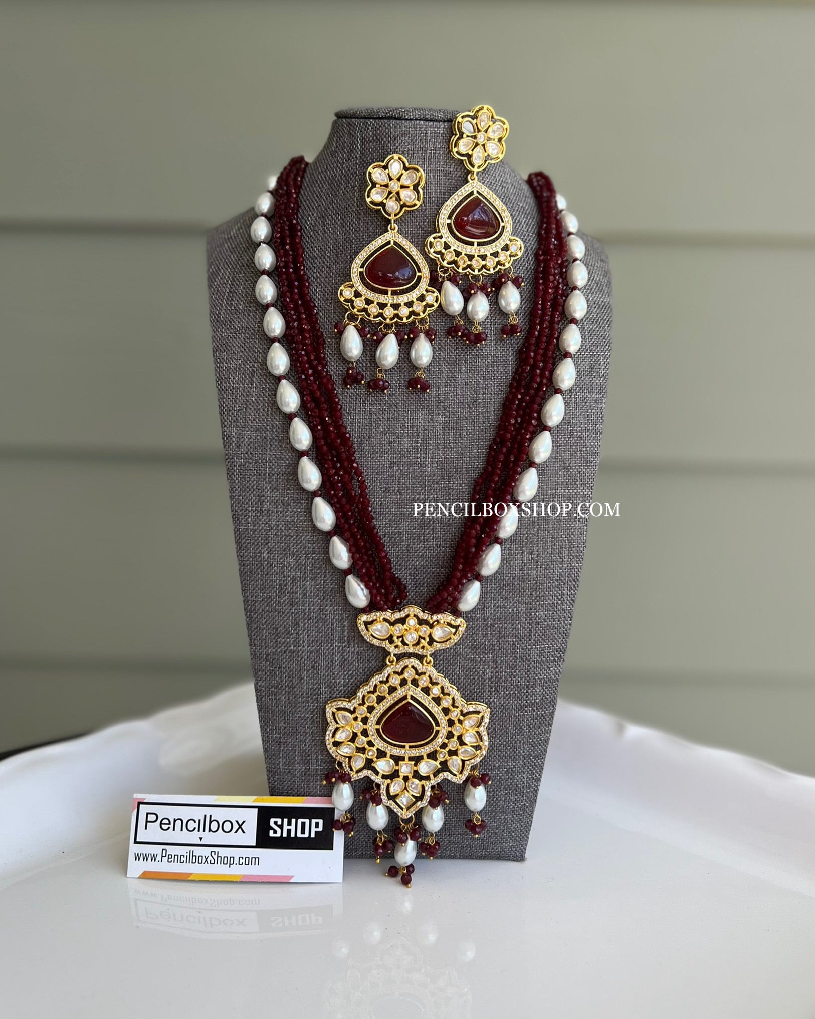 Kundan Hydro Beads Pearl Silver Foiled Mala Necklace set – PencilboxShopUSA